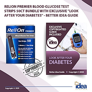 Relion Premier Blood Glucose Test Strips 50ct Bundle with Exclusive Look After Your Diabetes - Better Idea Guide (2 Items)