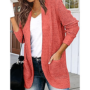 ZESICA Women's 2023 Fall Winter Long Sleeve Open Front Casual Lightweight Soft Knit Cardigan Sweater Outerwear,Watermelon,Medium
