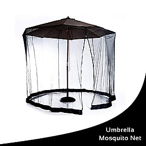 HomeRoots 9' Patio Umbrella Outdoor Table Bug Screen Mesh Black Mosquito Net Canopy Curtains Adjustable Enclosure Large Umbrella Hanging Tent 100% Polyester Light Weight Mosquito Netting