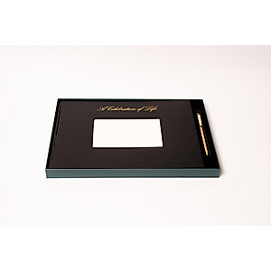 LIFETOO 12" x 8" A Celebration of Life Leather Hardcover Funeral Guest Book with Pen, 4 x 6 Photo Pocket - Memorial Guest Book for Sign in - 120 Pages, Space for Name, Address, Prayers & Memories