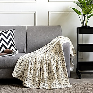 Cheer Collection Animal Print Throw Blanket | Soft Velvety Faux Fur Microplush Reversible Cozy Warm Throw Blanket - 50" x 60" - Snow Leopard