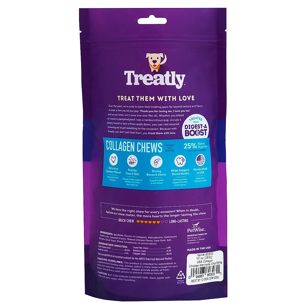 Treatly USA Collagen Chip Rolls Assorted Dog Chew Treats - Chicken Marinade Flavor, 10oz/1 Pack