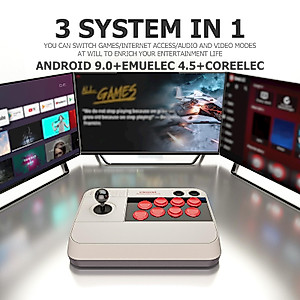 Arcade Stick X3 Super Console, Retro Game Console,50000+Games, All-Around 3D Joysticks, Support Custom Buttons,EmuELEC 4.5/Android 9.0 /CoreE 256G TF Card, Grey
