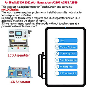 for iPAD Mini 6 Screen Replacement 2021, 8.3inch for IPAD Mini 6TH Generation Screen Rerplacement Kit A2567 Sensor Touch Parts A2568 Digitizer A2569 Outer Glass Panel Full Repair +Tepmered Glass