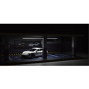 Otypus 1/24 Scale Model Car Display Case with Light, 1 24 Diecast Cars Storage Cases in Parking Lot Scene, Acrylic Toy Garage for Alloy Car Models (Grey-8 Parking Place)