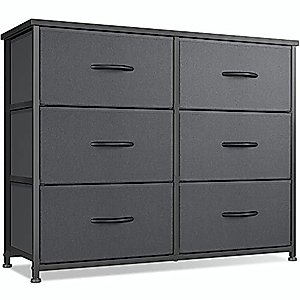 CubiCubi Dresser for Bedroom, 6 Drawer Storage Organizer Tall Wide Dresser for Bedroom Hallway, Sturdy Steel Frame Wood Top, Black Grey