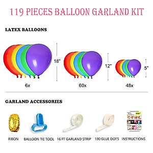 119 Pack Rainbow Balloons Garland Arch Kit for Cartoon Watermelon, Street, Rugrats Theme Birthday Party Decorations, Baby Shower, Birthday Party Supplies Backdrop for Kids