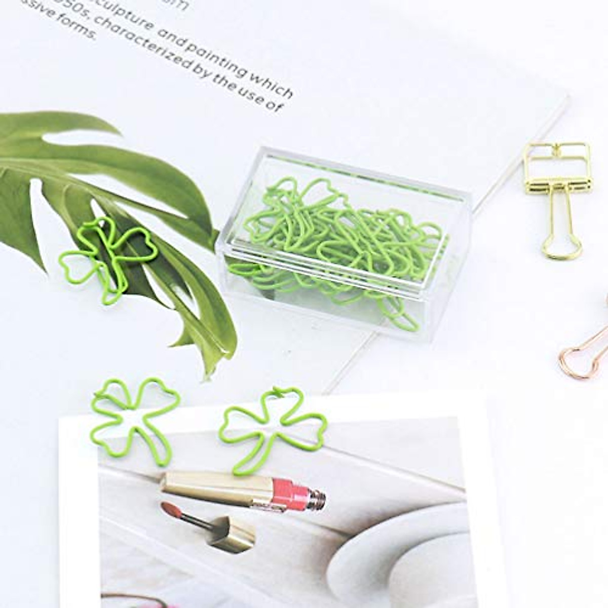 Homoyoyo 15 Pcs Shamrock Clover Shaped Paper Clips Great for Paper Clip Collectors or Office Present with Box