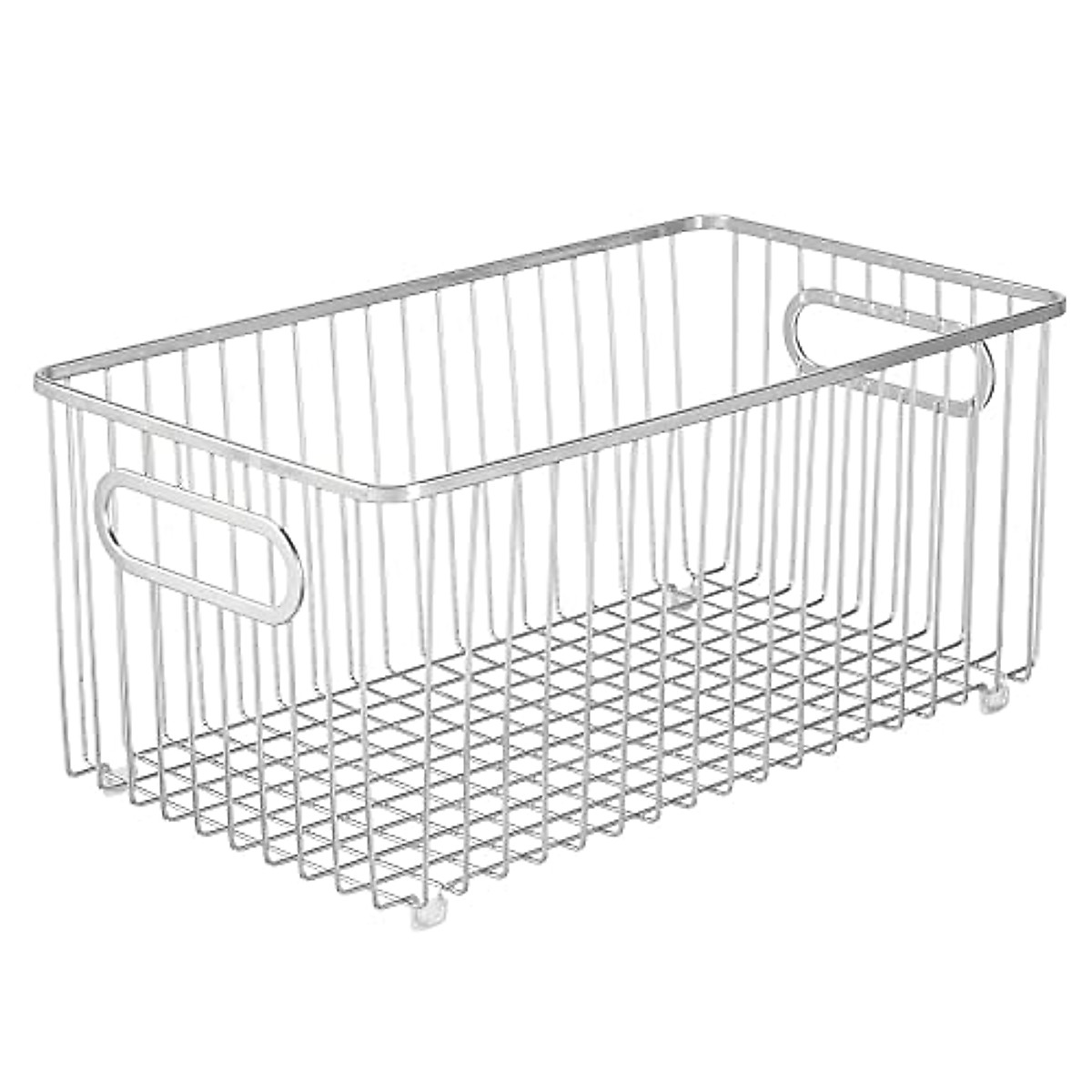 mDesign Metal Farmhouse Kitchen Pantry Food Storage Organizer Basket Bin - Wire Grid Design - for Cabinets, Cupboards, Shelves, Countertops - Holds Potatoes, Onions, Fruit, Extra Large - Chrome