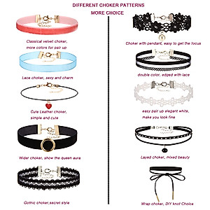 K&Q 52 PCS Choker Necklace, Classic Muti-Color Gothic Collar Choker Necklace Black White Cute Lace Velvet Choker Necklace Set for Girls and Women