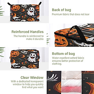 GOODOLD Spooky Happy Halloween Clothes Storage Bags 95L Large Closet Organizer Bags 2-Pack, Zippered, Foldable with Clear Window & Handles - Ideal for Comforters, Blankets