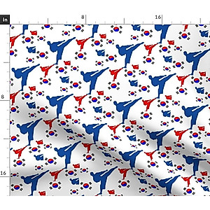 Spoonflower Fabric - Martial Arts Karate Red White Blue Printed on Petal Signature Cotton Fabric by The Yard - Sewing Quilting Apparel Crafts Decor