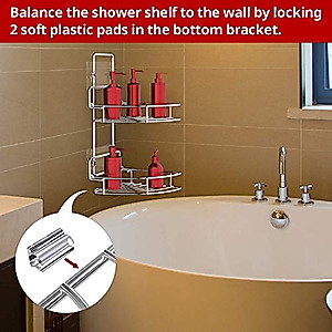 Vdomus Corner Shower Caddy 2 Tier Polished Chrome & 4 Pieces Transparent Adhesives 7.87 x 3.15 inches for No Drilling Needed Bathroom Shower Organizer