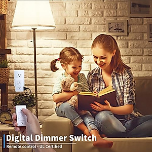 Plug in Lamp Dimmer (Smart Plug in Lamp Dimmer +Remote) Digital Dimmer Light Switch for Dimmable LED/CFL Lights and Incandescent/Halogen, White