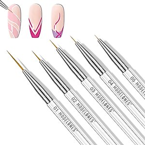 Modelones Nail Art Brushes, Liner Brushes 5Pcs Thin Nail Brush Set for Nail Art Nails Gel Polish Painting Designs with Hexagonal Shape Easy Hold 5/7/9/11/20mm