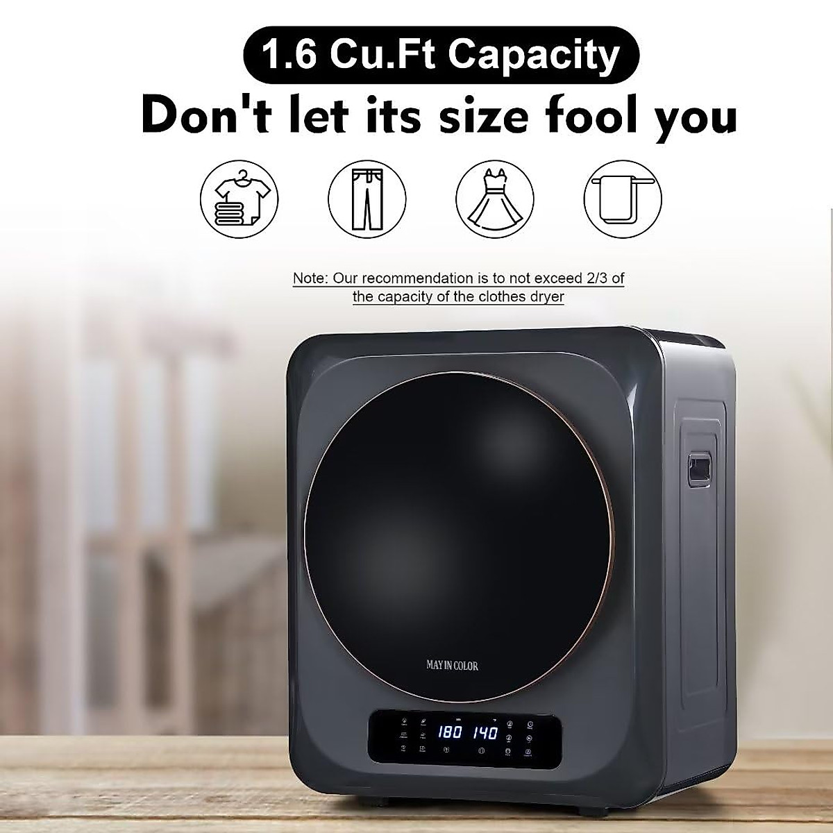 Portable Dryer for Clothes, 8.8 lbs Capacity Front Load Compact Laundry Dryer with LCD Display and Stainless Steel Drum, 850W Electric Dryer Machine for Apartment, Home, Dorm, RV, Grey