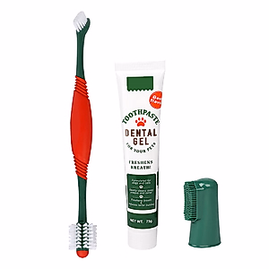 3pcs Pet Dog Tooth Brushing Kit - Dog Finger Toothbrush, 360°Toothbrush & Beef Flavor Toothpaste for Dogs Puppy Cats Teeth Oral Cleaning, Fresh Breath, Reduces Plaque & Tartar Buildup Dental Care Kit
