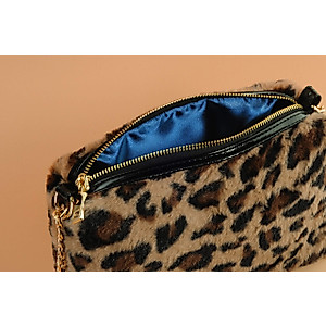 HOXIS Faux Fur Furry Crossbody Shoulder Handbag Clutch Purse(Leopard print)