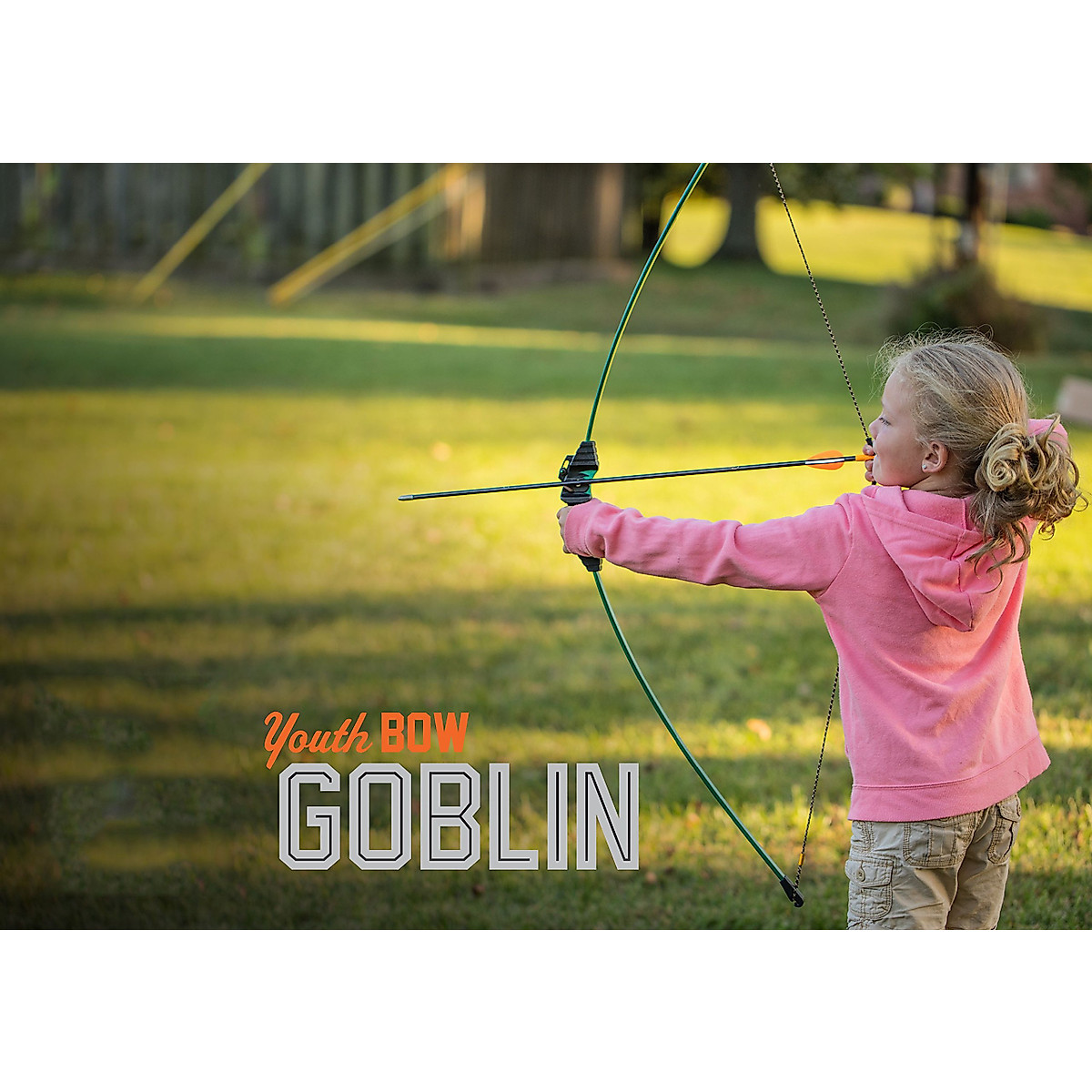 Bear Archery Goblin Bow Set for Youth, Recommended Ages 4-7, Ambidextrous, Continuous Draw Weight Up to 15-18 lb., Continuous Draw Length Up to 22-24-inches