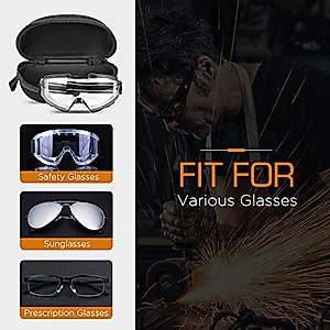 MoKo Storage Case for Safety Sunglasses, EVA Semi Hard Shell Sunglasses Case with Belt Clip, Scratch-Resistant Protective Eyeglasses Carrying Case, Black