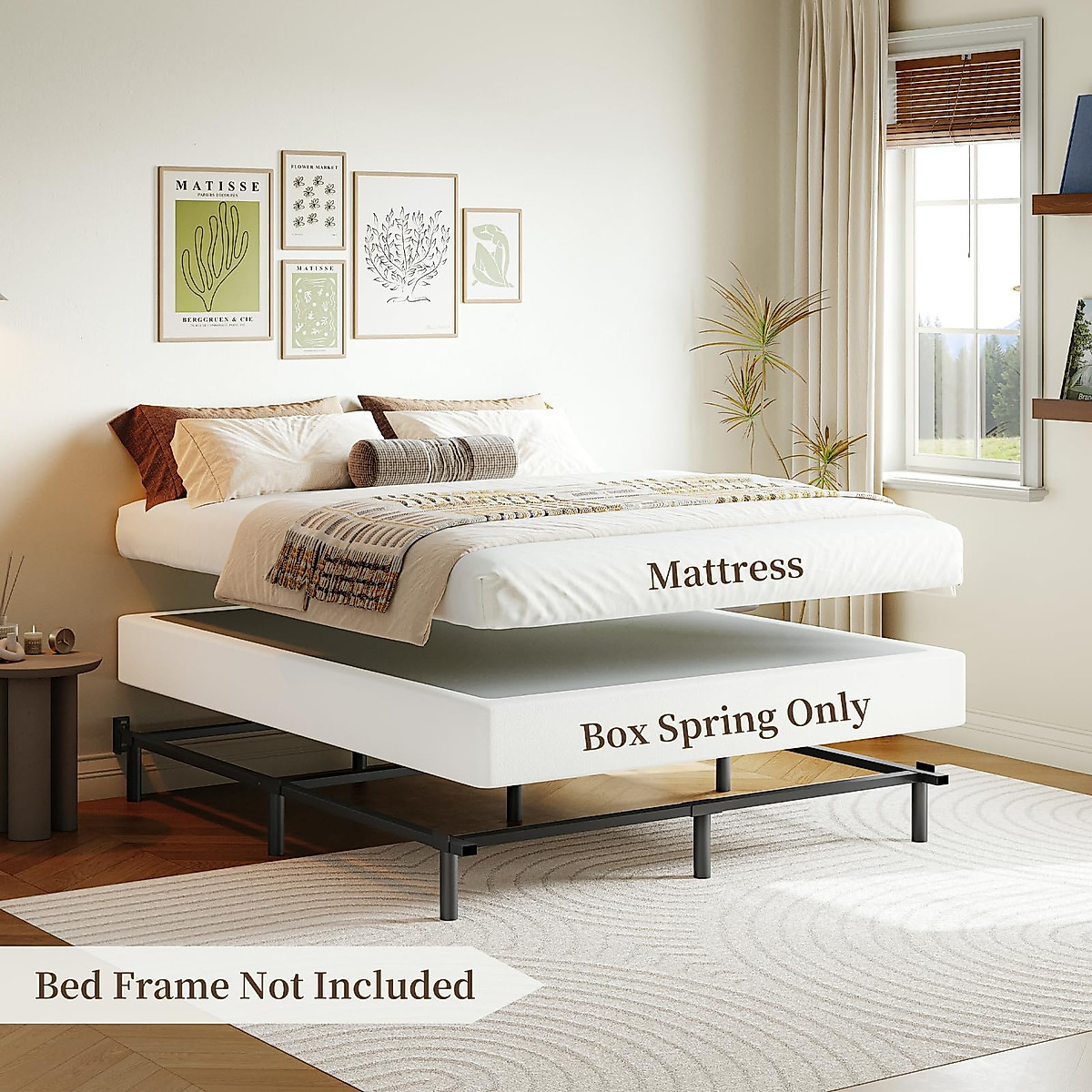 Artimorany 6 Inch Low Profile Box Spring King, Metal King Mattress Foundation and Fabric Cover Set, Easy Assembly, Noise Free, Non Slip