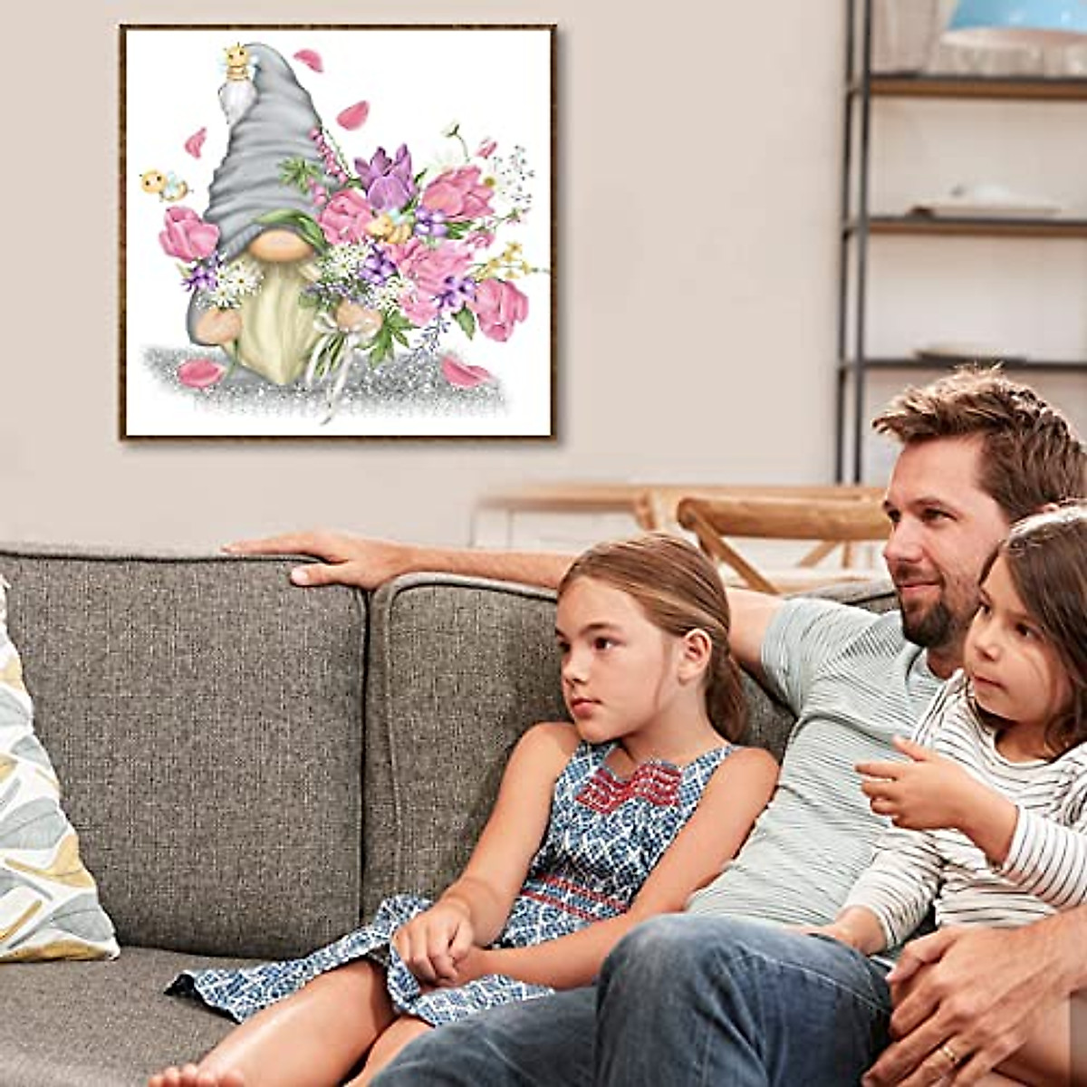 Gnome Flower Diamond Painting Kits,5D Diamond Painting Kits for Adults Kids DIY Diamond Art Kits Full Round Drill Diamond Dots Painting with Diamonds Gem Art and Crafts Gnome Home Decor 12X12inch