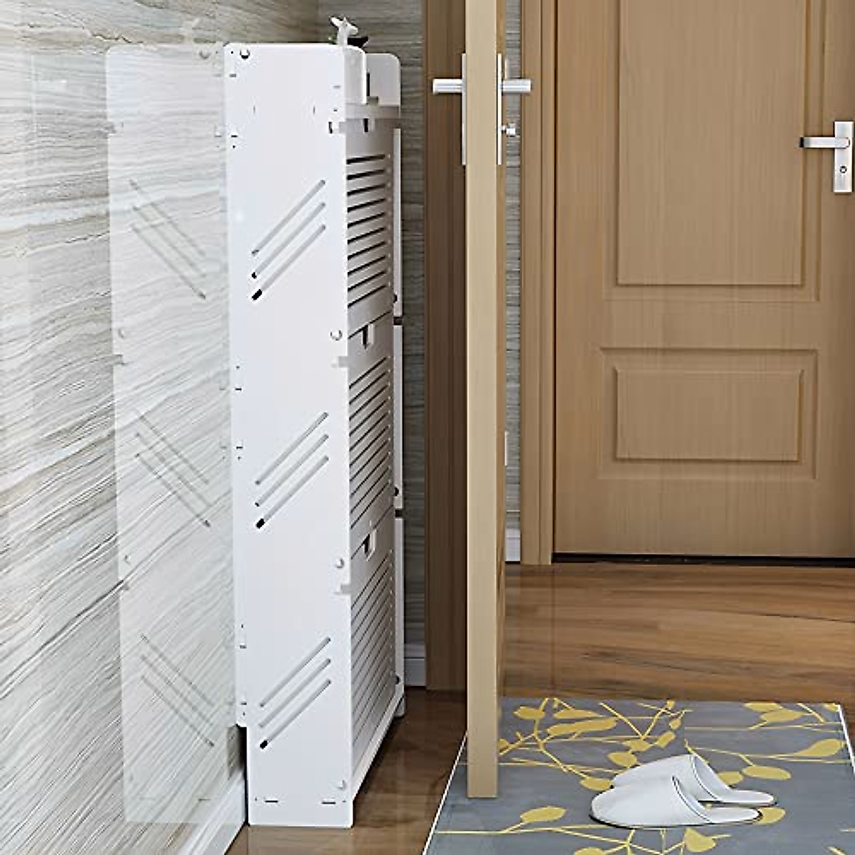 OIHYA White Tipping Shoe Cabinet Freestanding Racks Cabinet Shoe Storage Organizer for Entrances Hallways Corridor (3 Tier)