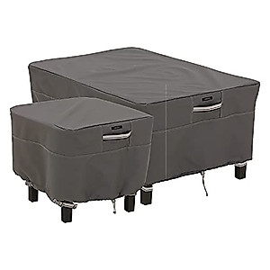 Classic Accessories Ravenna Water-Resistant 21 Inch Square Patio Ottoman/Table Cover, Outdoor Table Cover, Dark Taupe