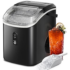 AGLUCKY Nugget Ice Maker Countertop,35lbs/24H,Portable Pebble Ice Machine with Handle,Self-Cleaning Function,Pellet Ice Maker for Home/Kitchen/Office(Black)