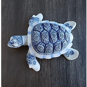 Ebros Terracotta Blue and White Feng Shui Celestial Sea Turtle Statue 4.5" Wide Talisman of Stability and Fortune Lucky Tortoise Figurine Decorative Zen Turtles Tortoises