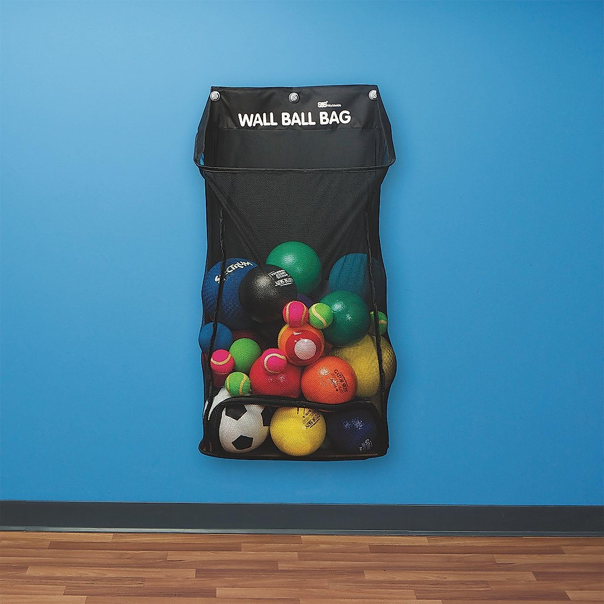 S&S Worldwide Cart and Wall Ball Bag. Large (36" L x 19-1/2" x 9") Mesh Bag with 2 Metal Grommets to Hang. Easy Access Through Open Top or Zippered Bottom. Perfect for Garage, PE Closet or Anywhere!