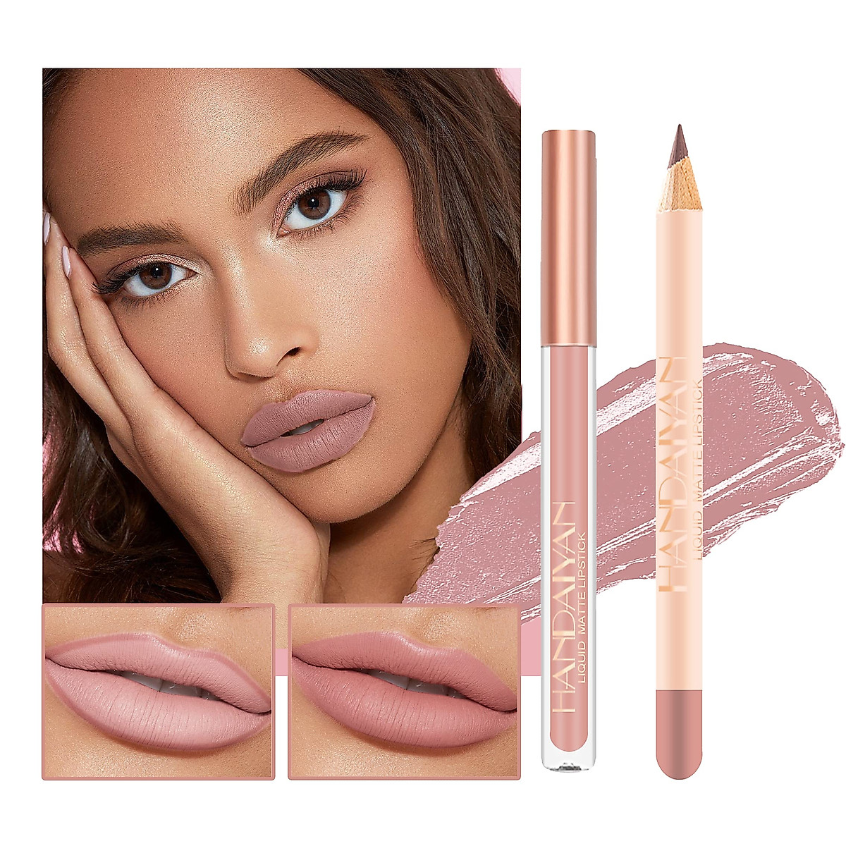 Easilydays 2Pcs Matte Nude Lip Liner Pencil and Lip Stick Set, Velvety Creamy Matte Lip Crayon Full Coverage Lip Stain High Pigment Waterproof, No Smudge Lipstick for Women, Smooth Matte Lip Color Makeup (#01)