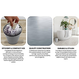 Shirin Packaging Metal Trash Can Small Metal Trash Can for Office Stainless Steel Bathroom Trash Can Garbage Recycle Bin Office Trash 9.4" x 9.4" x 10.9" Diameter 22cm - 8.6"