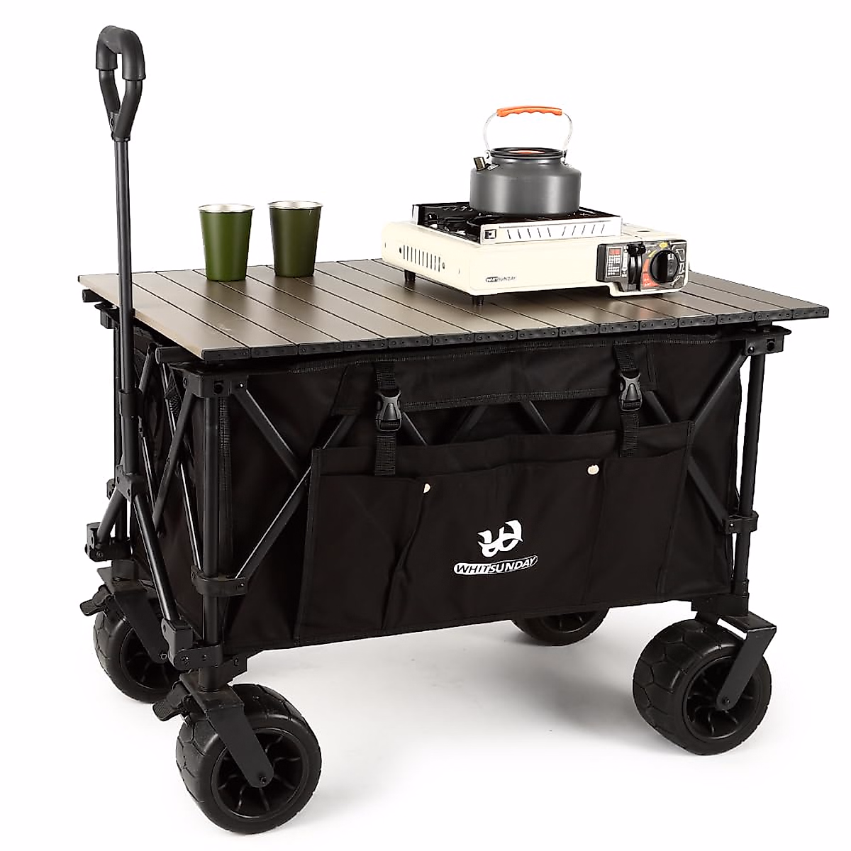 Whitsunday Collasible Wagon, Large Capacity 400Lbs, All-Terrain Wheels Heavy Duty Utility Wagon for Gardening Shopping Fishing Camping Outdoor Picnic Black
