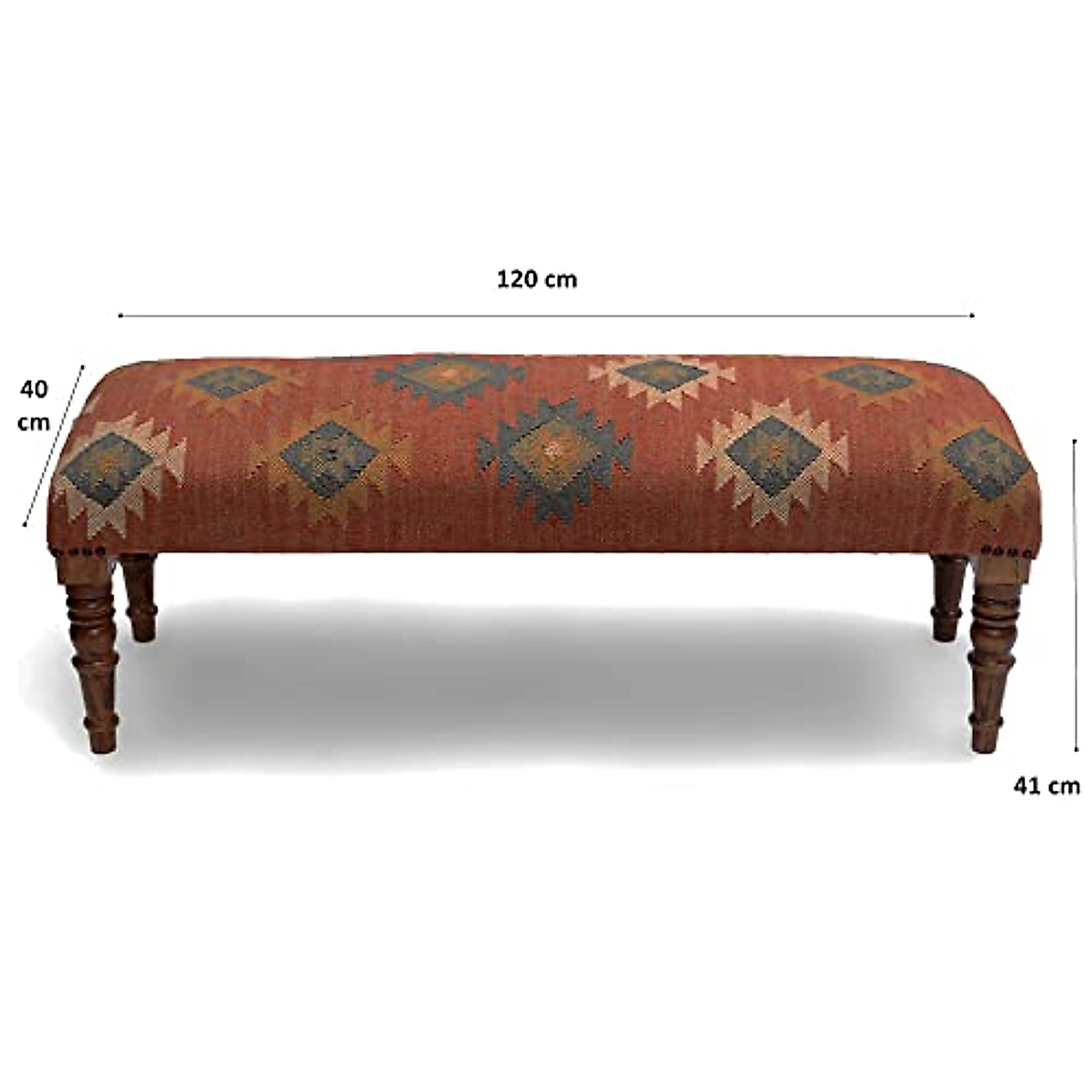 NATURAL FURNISH Wooden Bench for Living Room, Wool Jute Kilim Bench for entryway, Fabric upholstered Bench for Seating