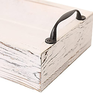Rustic Wooden Serving Trays Rectangular Wood Serving Tray with Handle,Ottoman Tray for Living Room 16 Inch Long Narrow Tray for Serving Wine(whitewashed)