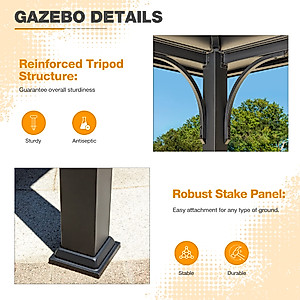 MELLCOM 12 x 14 FT Iron Hardtop Gazebo, Double Roof Design with Curtains and Netting, Waterproof Canopy Gazebos with Anti-Rust Coating Frame for Patios, Lawns, Gardens, and Backyard