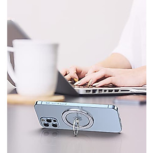 Magnetic Phone Ring Holder for MagSafe - Pikabo Magnetic Phone Grip, Phone Stand, Phone Finger Ring for iPhone MagSafe, Compatible with Wireless Charging. (Glitter Silver)
