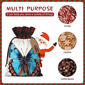 EVANEM Christmas Gift Bags with Drawstring Burlap Gift Bags Butterfly Christmas Linen Bags for Xmas Party Candy Bags with Cards Xmas Reusable Wrapping Bags Christmas Linen Treat Bags for Holiday