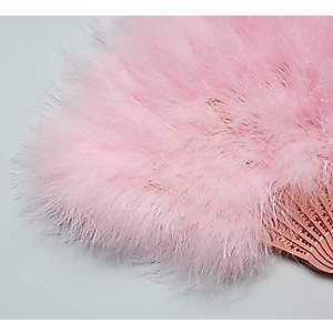 HAPPY FEATHER Handheld Marabou Feather Fan, 1920s Vintage Style Flapper Hand Fan for Costume Party and Dancing-Light Pink