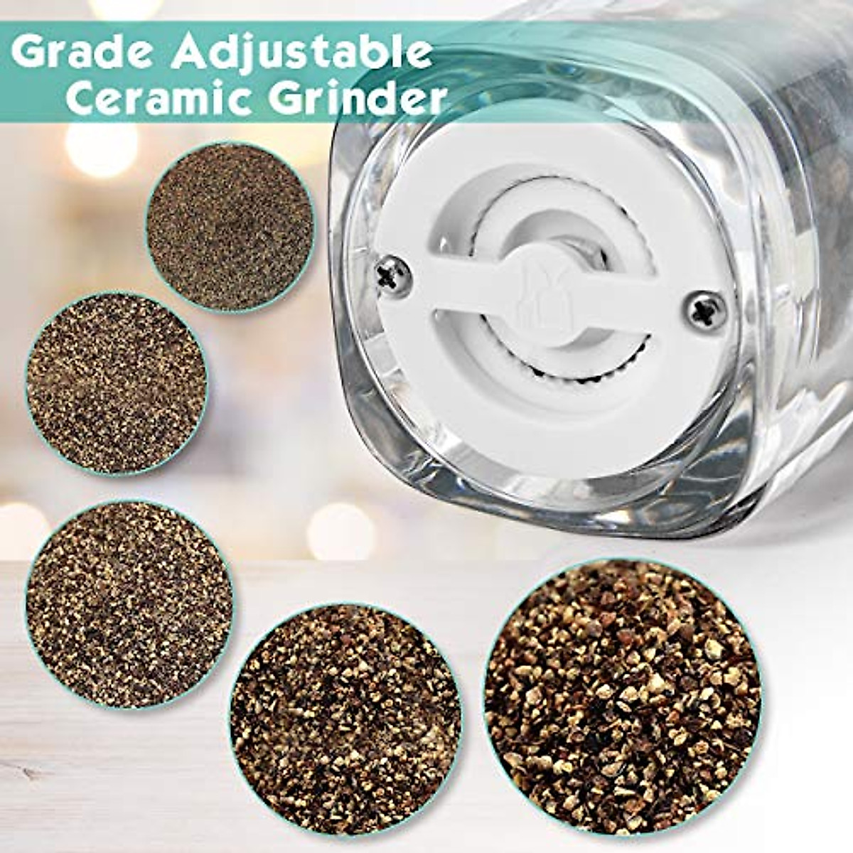 Salt And Pepper Grinder Set Adjustable Ceramic Salt And Pepper Shakers Pepper Mill Grinder Refillable Spice Grinder Glass pepper mill Seasoning Grinders Pepper Mill & Salt Mill