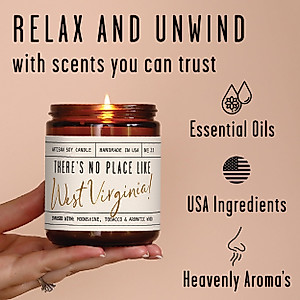 West Virginia Gifts, West Virginia Decor for Home - 'There's No Place Like West Virginia Candle, w/Tobacco, Vanilla & Bourbon I West Virginia Souvenirs State Gifts I 9oz Jar, 50Hr Burn, USA Made