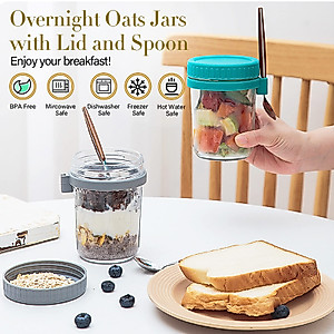 KesaPlan Overnight Oats Containers with Lid and Spoon Set of 2, 10 oz Large Airtight Capacity Overnight Oats Jars with Measurement Marks, Reusable On The Go Cups for Salads Yogurt Cereal Milk