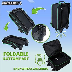 Minecraft Kids Luggage with Wheels Foldable Rolling Suitcase Creeper Travel Bag Vacation Weekend Trips Travel Essentials (18.11x11.81x7.08inch, Black)