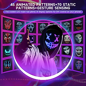 Funle Led Mask with App Controlled,Programmable LED Halloween Mask,Digital Mask for Costume Cosplay Party Masquerade