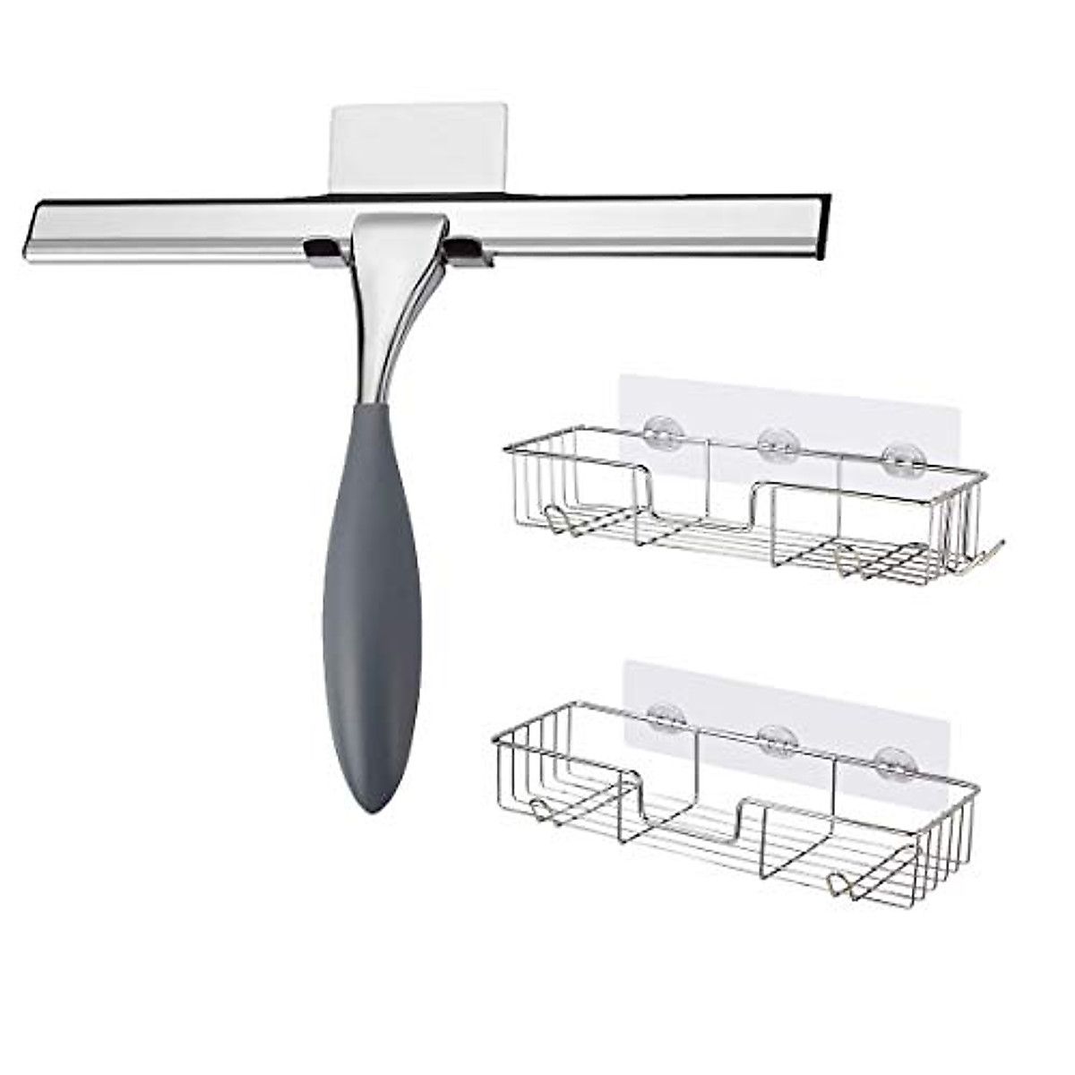 Bundle Set of Adhesive Bathroom Shower Shelf and Stainless Steel Shower Squeege 10 Inches