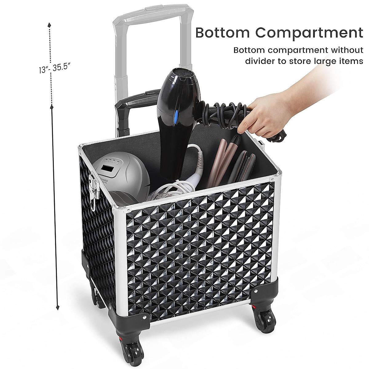 Yaheetech Professional Makeup Train Case 4 in 1 Cosmetic Trolley Nail Tech Travel Case Rolling Makeup Organizer Salon Barber Case with Wheels Hairstylist