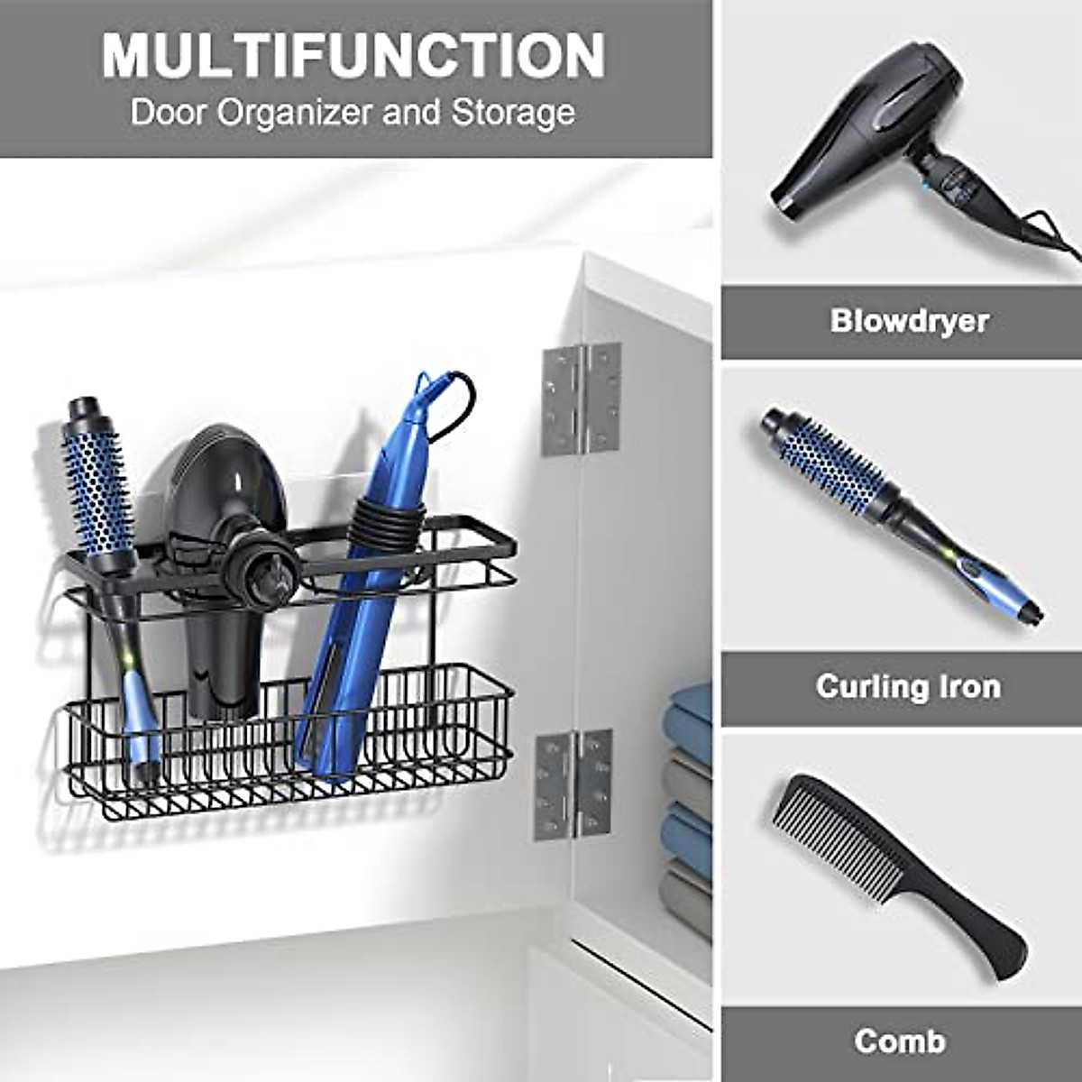Hair Dryer Holder, Hair Tool Organizer, Bathroom Cabinet Door / Wall Mount Blow Dryer & Styling Tools Organizer Storage Basket for Flat Iron,Curling Wand,Hair Straightener Brushes,Under Sink Organizer