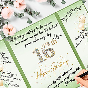 Crenics Sweet 16 Birthday Decorations, Creative 16th Birthday Guest Book Alternative, Sage Green 16th Birthday Signature Book 18" x 12", Great 16 Years Old Birthday Gifts for Girls
