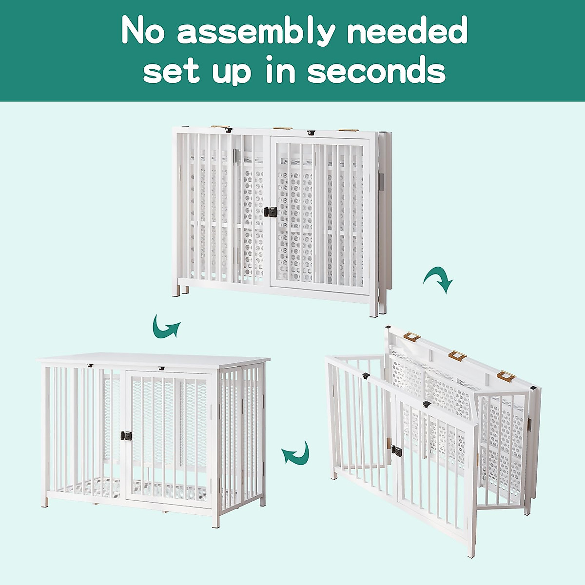 UMXES Heavy Duty Dog Crate Furniture, Fully Assembled exc. Locks, All Metal Frame & Wooden Tabletop, Modern Kennel for Small/Medium Dog, End Table, Sturdy, Foldable, White